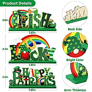 Hommtina 3 Pcs St. Patrick's Day Decorations Cute Saint Patricks Day Wooden Table Decorations Home Decor Centerpieces Blocks Shamrock Clover Irish Patty's Tiered Tray & Table Top Sign Decor for Office Dining Room