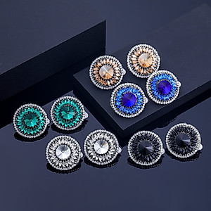 Clip on Earrings for Women CZ Round Clip on Earrings Women Champagne Vintage Clip on Stud Earrings Non Pierced Hypoallergenic Big Clip Earrings Jewelry Gifts for Women(Emerald)