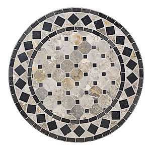 Home Styles Small Outdoor Bistro Table with Marble Tiles Design Table Top Constructed From Powder Coated Steel, Black, 27.5Lx27.5Dx30H