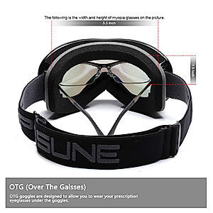 SPOSUNE Ski Goggles Over Glasses with Dual lens, Anti-fog Anti-UV Snow Goggle for Men Women Youth Skiing Snowmobile
