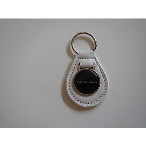 1959-1987 EL CAMINO SCRIPT LOGO EMBLEM LEATHER KEYCHAIN - WHITE
