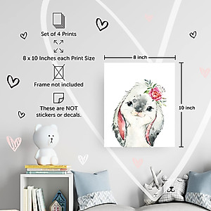Designs by Maria Inc. Set of 4 UNFRAMED Farm animal kids nursery decor | Cute animal pictures | Animal posters safari wall decor | Farm Animal with Floral Crown Wall Art | Farmhouse Artwork (8"x10")
