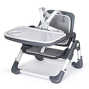 Booster Seat Portable Chair Toddler Booster Feeding Seat for Baby with Removable Tray Height Adjustable 5 Point Harness Indoor/Outdoor Use Easy to Wipe Clean