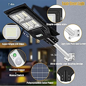 FDSAG 200Watt Solar Street Lights, 6500K 35000LM LED Outdoor Street Light Dusk to Dawn, LED Wide Angle Lamp IP67 Waterproof with Motion Sensor and Remote Control, for Parking Lot, Yard, etc
