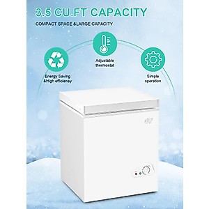 KRIB BLING Chest Freezer Adjustable Thermostat Compact Freezers with Removable Storage Basket for House Kitchen Basement 3.5 cu.ft White
