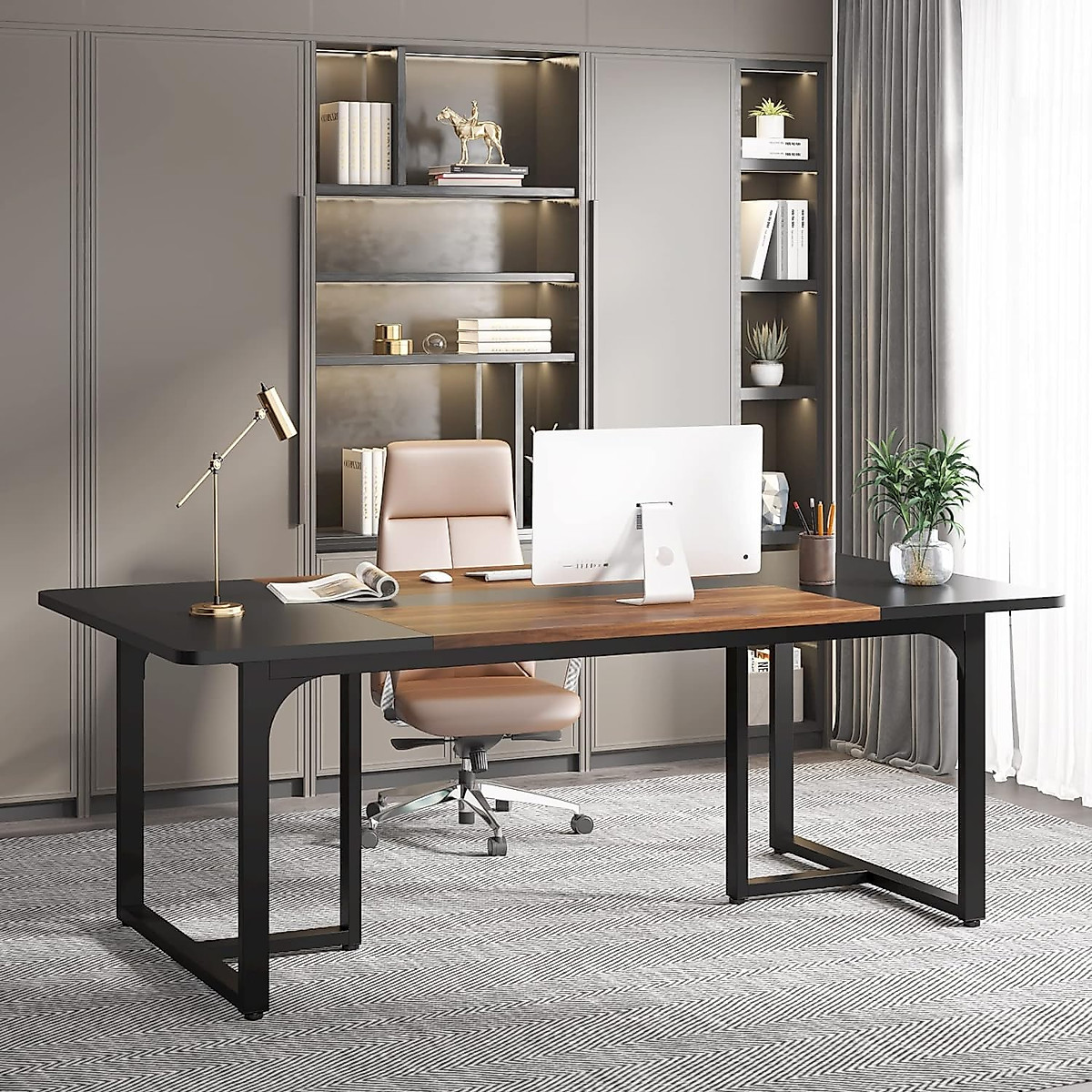 Tribesigns 70.86'' Executive Desk, Large Office Computer Desk with Strong Metal Frame, Wooden Workstation Business Furniture, 8 People Rectangle Conference Table for Home Office,XK00251