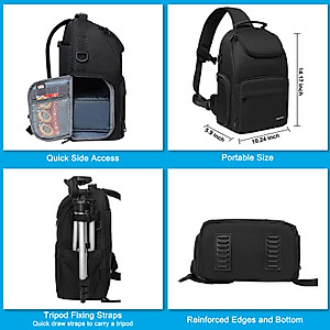 MOSISO Camera Sling Bag, DSLR/SLR/Mirrorless Camera Case Crossbody Sling Backpack for Photographers with Tripod Holder&Removable Modular Inserts&PU Handle Compatible with Canon/Nikon/Sony, Black