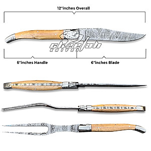 Cheetah Knives Damascus Carving Knife Set with Sheaths, Set of 2 with 12.5" Carving Fork & 12.5" Slicing Knife for Meat Cutting,Turkey,BBQ & Brisket, Made with Natural Olive Wood Handle