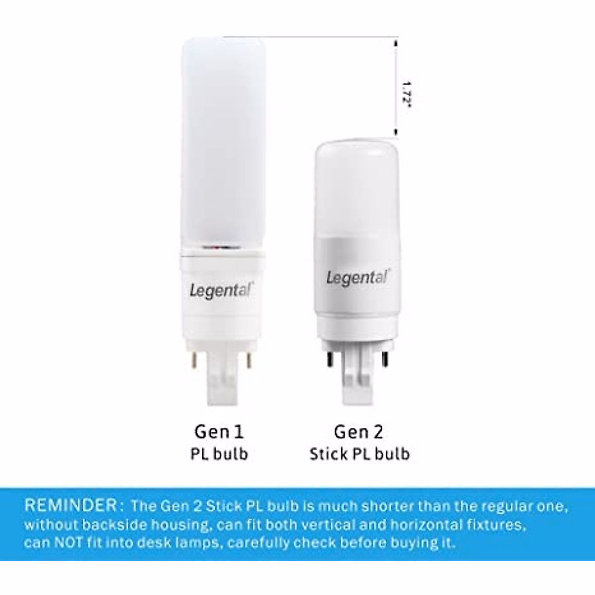 Silverlite [Plug&Play] Legental 5w(13w CFL Equivalent) LED Stick PL Bulb GX23-2 Pin Base, 500LM, Soft White(2700k), Driven by 120-277V and CFL Ballast, UL Listed, 2 Pack