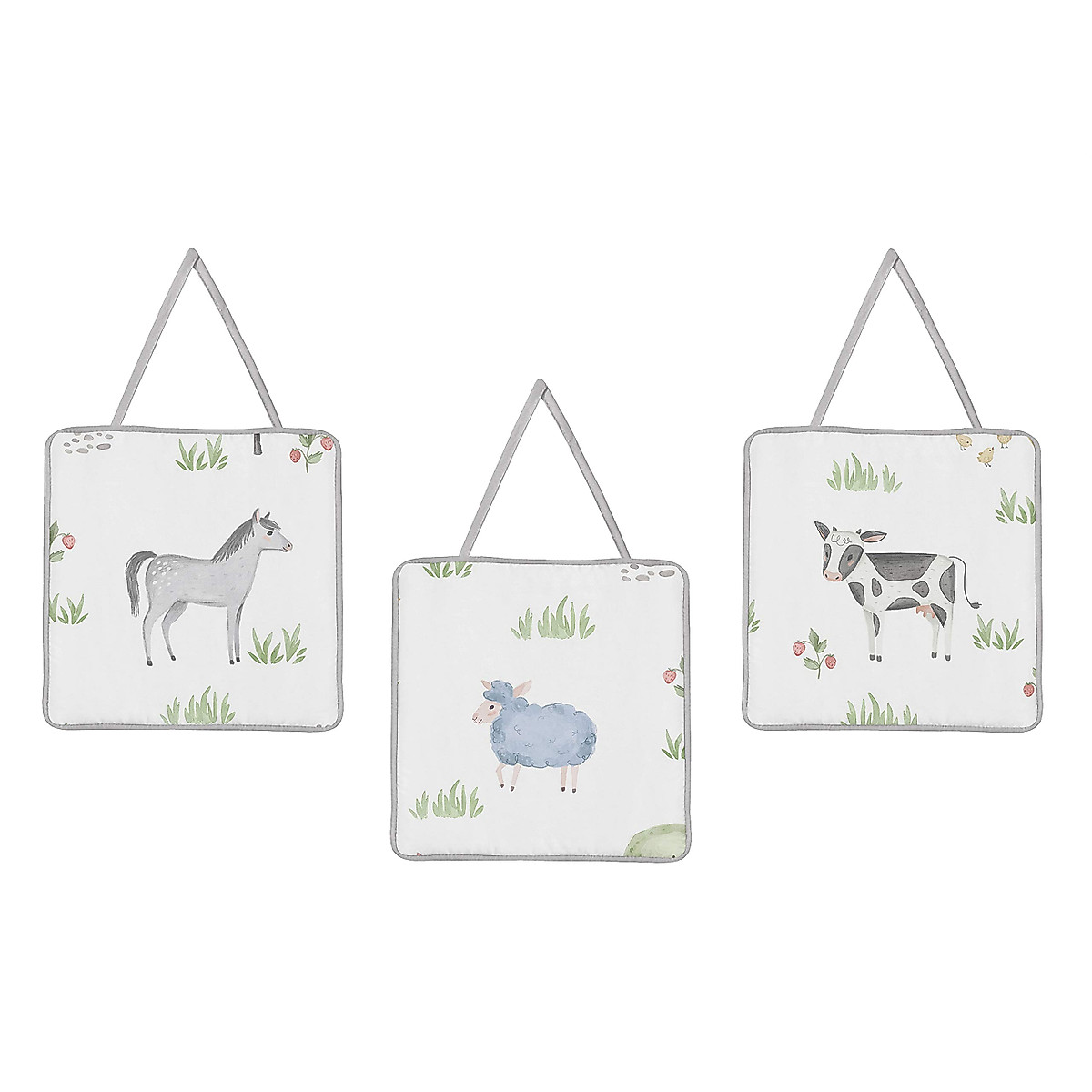 Sweet Jojo Designs Farm Animals Baby Boy or Girl Nursery Crib Bedding Set - 11 Pieces - Watercolor Farmhouse Lattice Horse Cow Sheep Pig