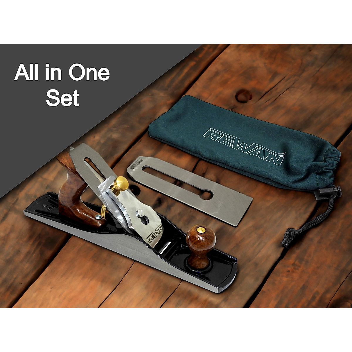 Rewan No 5 Jack Plane Set: Includes Protective Sleeve, Extra Blade, and Jack Plane - Wood Planer Kit - Top Choice for Woodworking Planer - End Plane Tool - Best Planers Woodworking - Wood Planers