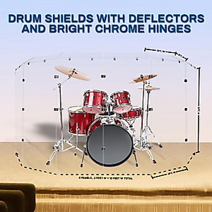PENNZONI Drum Shield 5ft w/Deflectors & Chrome Hinges, Comes w/ 6 Drum Panels, 6 Deflectors, Chrome Hinges & Deflector Connectors, Premium Clear Acrylic Panels