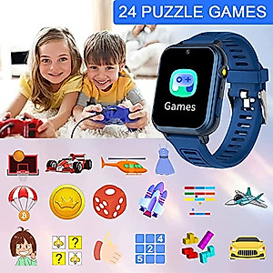 Smart Watch for Kids , Kids Game Smart Watch Boys with HD Touch Screen 24 Games Music Player Camera Alarm Clock Pedometer Torch Calculator 12/24 hr Kids Watches for Boys Gift for 3-12 Year Old