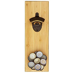 Totally Bamboo Wall Mounted Bottle Opener with Magnetic Cap Catcher