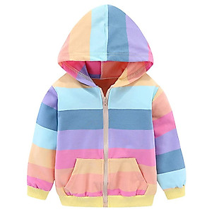 DDSOL Toddler Girls Zip-up Hoodie Jacket Rainbow Sweatshirts Long Sleeve Shirt Kids Playwear Clothes Size 3T 4T