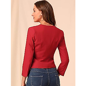 Allegra K Women's Work Office Open Front Zipper Collarless Cropped Blazer Large Red