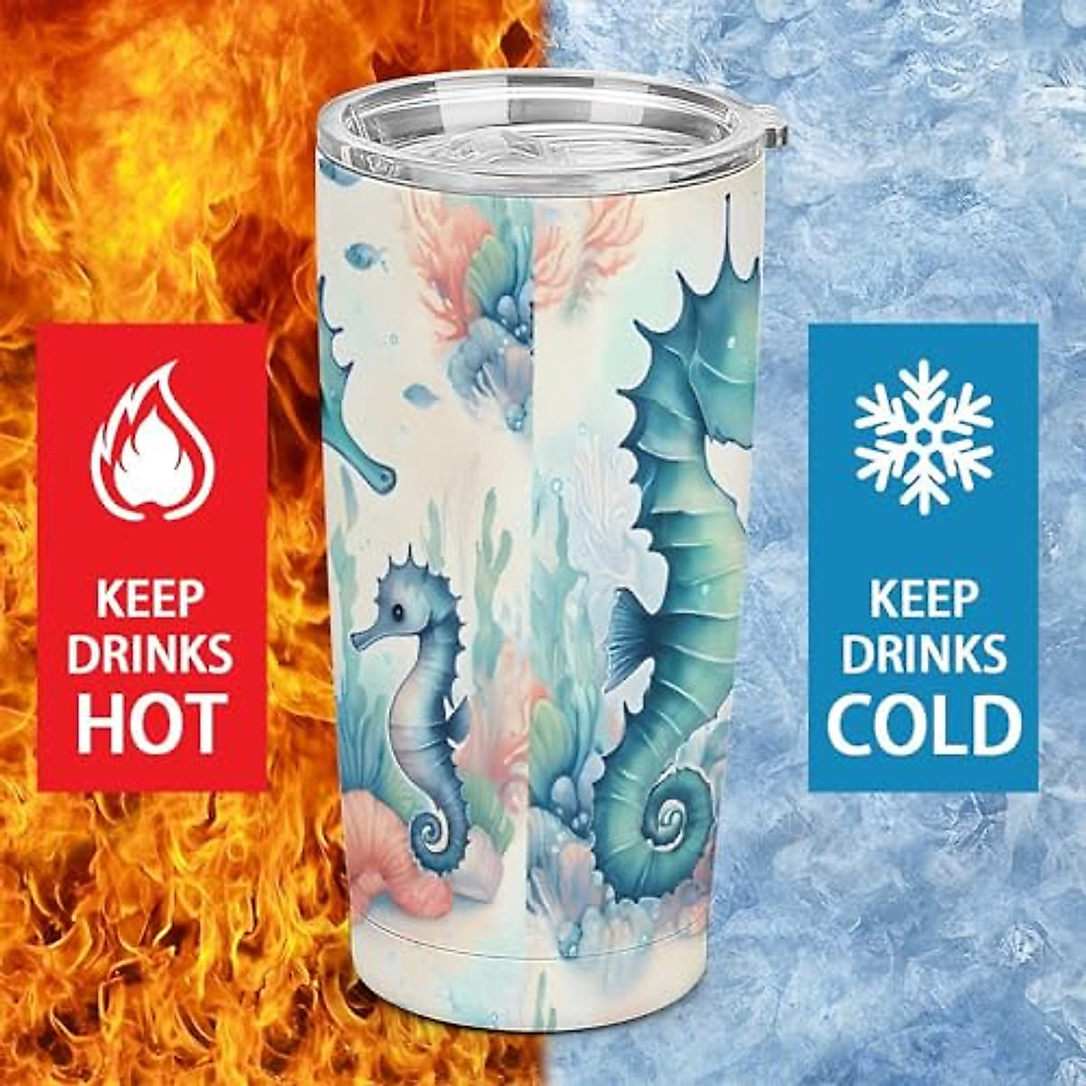KIOWEIR Cute Seahorse Stainless Steel Tumbler 20oz With Lid And Straw, Insulated Tumblers Coffee Cup, Travel Mug for Ice Drink & Hot Beverage for Women Men Boys Girls