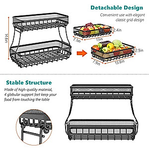 OKZEST 2 Tier Fruit Basket, Vegetable Fruit Basket Bowl for Kitchen Countertop, Metal Fruit Storage Stand Holder Organizer for Bread Snack Potato Onion Produce