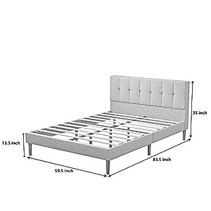 Lijimei Queen Size Fabric Upholstered Platform Bed Frame, Modern Upholstered Platform Bed with Headboard, Heavy Duty Bed Frame with Wood Slat Support, No Box Spring Required, Easy Assembly,Dark Gray