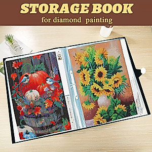 A3 Diamond Painting Storage Book, Diamond Art Portfolio Folder with 30 Pags Clear Pocket Slevees Protectors, A3 Storage Book with Handle, Large Artwork Report Sheet Letter Poster Storage Bag (Black)