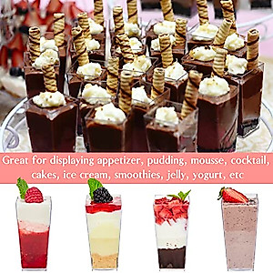 TOFLEN 50 Pack 3 oz Mini Dessert Cups with Spoons, Square Tall Clear Plastic Dessert Shooters Party Serving Tumbler Cups for Parfait Appetizers & Dessert Shot Glasses