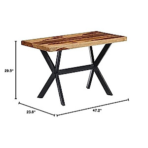 YUHI-HQYD Dining Table,Retro Coffe Table,Conference Table,Industry Offic Table,Easy to Assemble,with a Steel Cross Frame,Fits Dinner Party, Study, Office Work, 47.2"x23.6"x29.5" Solid Sheesham Wood