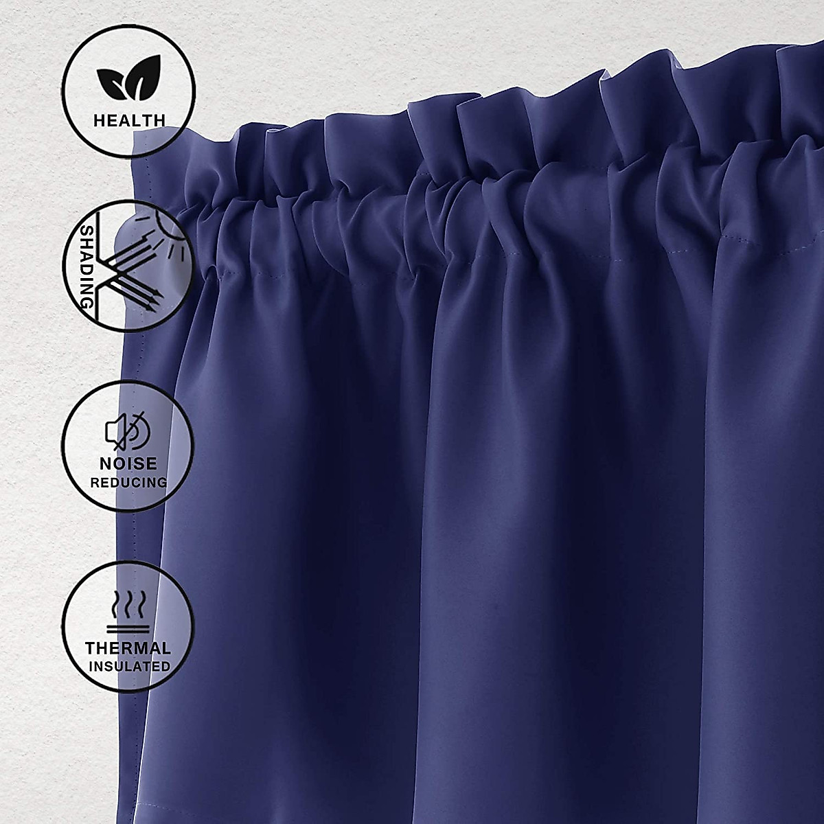 Hiasan Navy Blue Valance Curtains Blackout Thermal Insulated Rod Pocket Window Valances for Kitchen, 52 x 18 Inches Length, 1 Panel