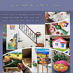 Colorful Acrylic Painting Kit - Paint Supplies Set with 24 Colors, 30 Brushes, 5 Canvases, 1 Pad, 2 Palette, 2 Sponge & 1 Wood Easel - Art Acrylic Paint Set for Beginners, Kids, Adults