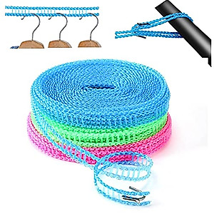 3 Pack Clothesline Adjustable Nylon Windproof Clothes Drying Rope, 5m/16.4ft Durable Camping Clothesline Portable Clothes Drying Line Indoor Outdoor Laundry Storage for Travel Home Use