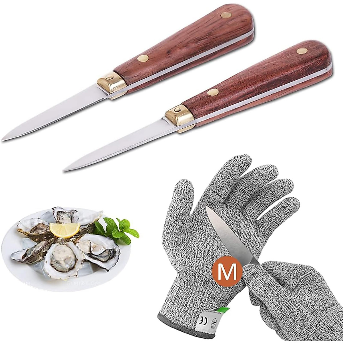 SPEENSUN Oyster Shucking Knife, Oyster Knife, Oyster Shucker Not Easy to Break and Bend, More Secure with Oyster Shucking Knife Glove (2 Knife and 1 Glove M), Best Oyster Shucking Kit