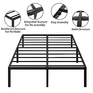 caziwhave 18 Inch Bed Frames Full Size Heavy Duty Platform with Sturdy Metal Slats No Box Spring Needed Easy Assembly Under Bed Storage Noise-Free Non-Slip Black