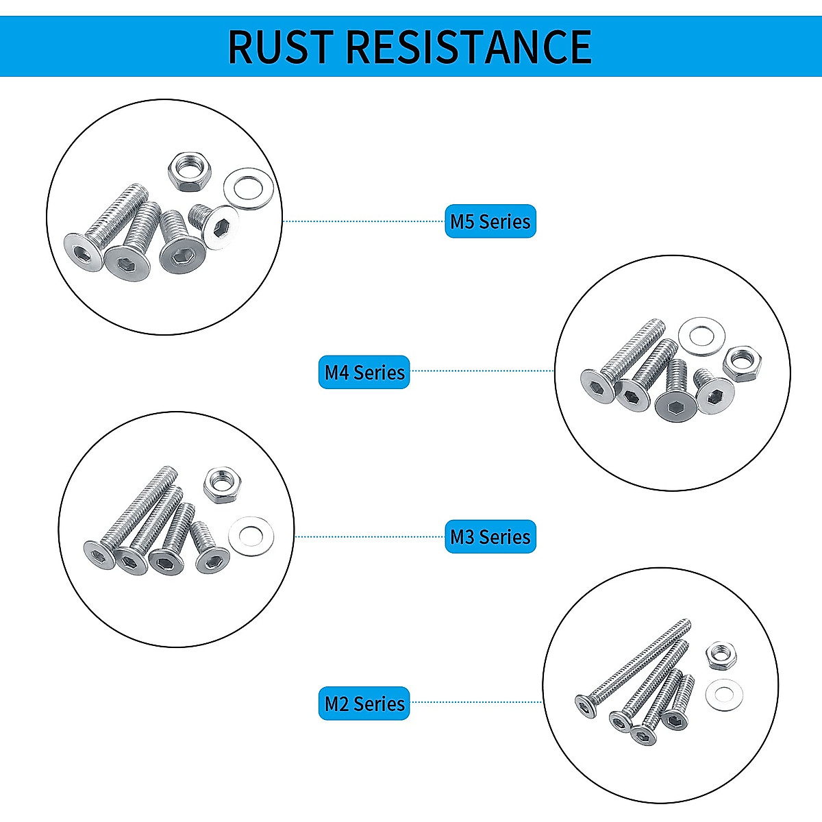 950 Pcs Flat Head Hex Socket Head Cap Screws Bolts and Nuts and Washers Assortment Kit, M2/M3/M4/M5 Allen Socket Drive Stainless Steel Bolts Nuts Washers Set