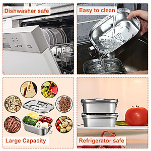 Romooa Stainless Steel Bento Boxes with Airtight Valve and Handle, Set of 2 Leakproof Metal Lunch Containers, 1600ml Capacity, BPA Free, Dishwasher Safe