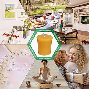 Natural Beeswax Votive Candles 6 Pack, Handmade Bees Wax Candle - Smokeless, Dripless and Non-Toxic, 10 Hour Long Burn Time Each for Home