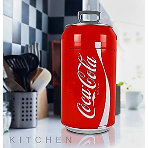 Coca-Cola 8 Can Portable Mini Fridge w/ 12V DC and 110V AC Cords, 5.4L (5.7 qt) Can Shaped Personal Cooler, Red, Travel Fridge for Drinks, Snacks, Lunch, Home, Office, Dorm Room, RV