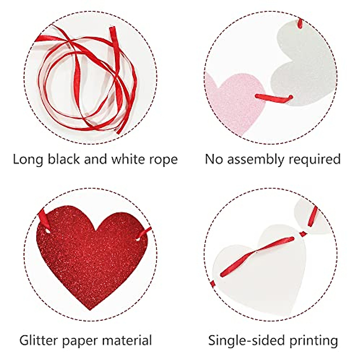 Valentine's Day Banner, Pink & Red Glittery Heart Valentines Day Banner Use for Valentine's Day Anniversary Wedding Engagement Party Home Decorations (Heart)