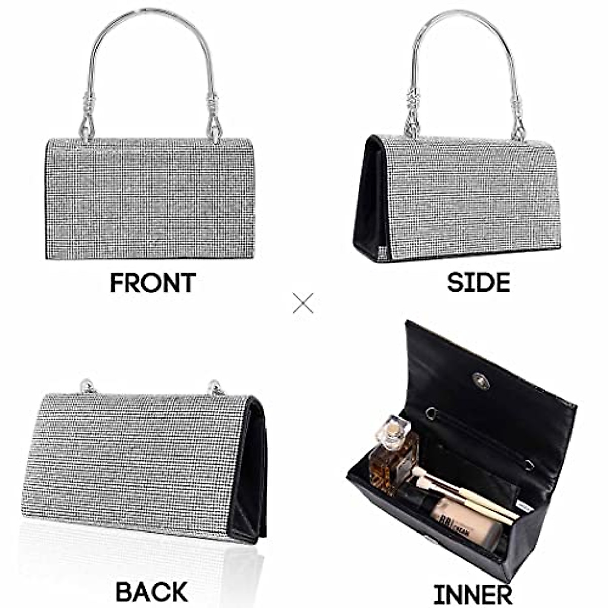 Barode Clutch Purses for Women Wedding Rhinestone Shoulder Bag Black Evening Wristlet Crossbody Bags Bridal Prom Handbags (Black)