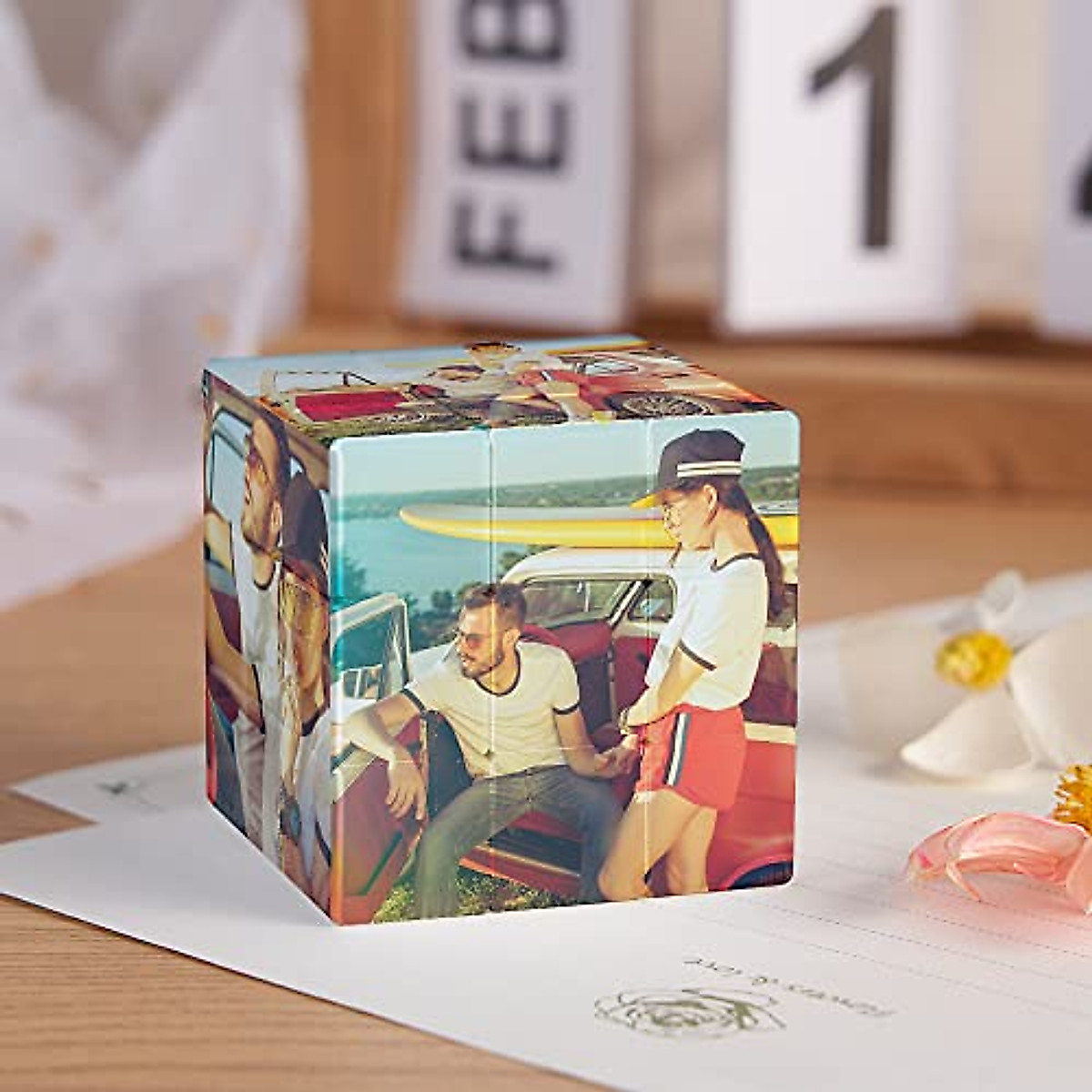 Custom Photo Cube for Pictures, Rubik's Cube Multi Picture Frame Photo Block Collage Personalized Puzzle Cube - Best Gift for Mother Husband Friends