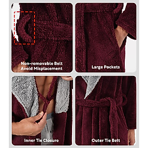 DAVID ARCHY Men's Soft Plush Fleece Robe Full Length Hooded Long Bathrobe for Men with Hood (L, Red- Shu Velveteen)
