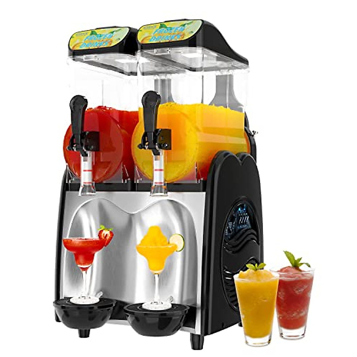 GSEICE Commercial Slushy Machine, 3.2 Gals X 2 Tanks Margarita Machine 110V Slushy Maker Machine for Slush, Frozen Margarita, Frozen Drink Machine for Restaurants Bars Pool Parties