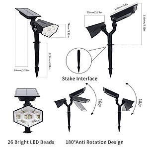 AB-1 2 Pack Solar Landscape Spot Lights Outdoor, Color Adjustable from White Light to Warm Light,2-in-1 4 Modes Waterproof Solar Powered Lights for Yard Garden Patio Driveway Pool