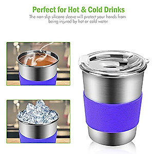 Yummy Sam 5 Pack 8 oz Kids Cups with Lids, Stainless Steel Spill-proof Unbreakable Insulated Drinking Water Tumblers with Anti-slip Sleeves for Children Toddlers Adults