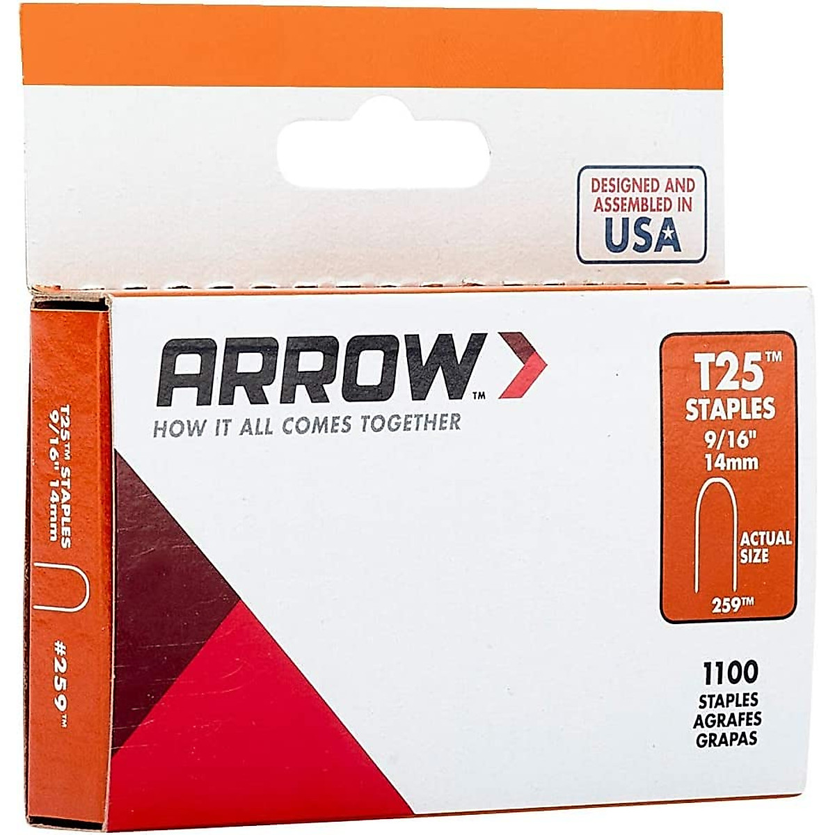 Arrow 259 T25 Heavy Duty Steel Staples for Installing Low Voltage Wires and Cables, Use with Holiday Lights, Doorbells, Alarm Systems, 1100-Pack, 9/16-Inch Leg Length, 5/16-Inch Crown Width