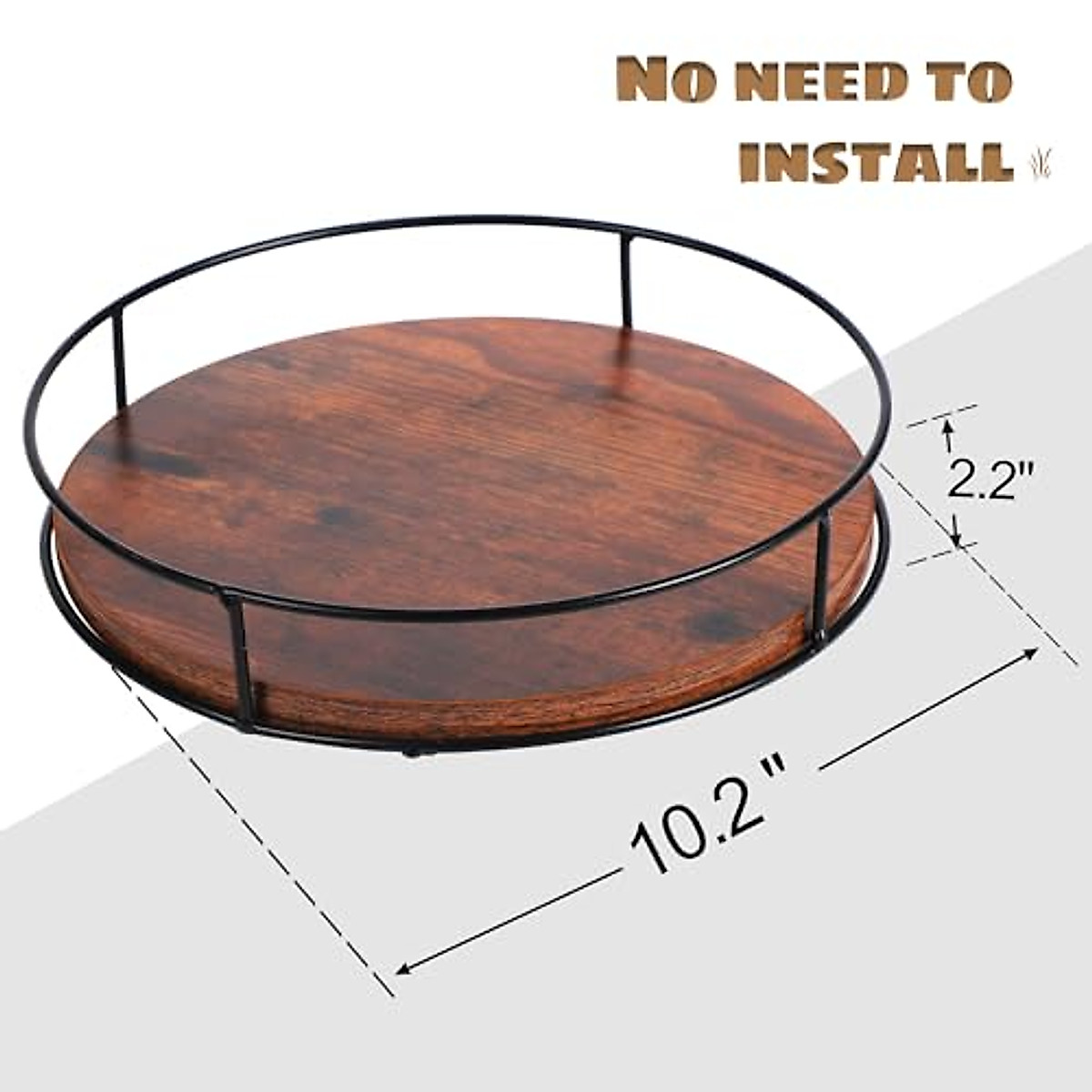 10" Wood Lazy Susan Organizers with Steel Sides, Lazy Susan Turntable for Cabinet, Kitchen Turntable Storage for Table, Countertop, Pantry