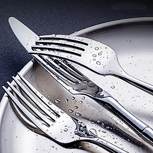 60 Piece Bamboo Shaped Flatware Set Service for 12, 18/10 Stainless Steel Bamboo Handle Silverware Cutlery Set For Home Kitchen Hotel Utensils, Mirror Polished, Dishwasher Safe