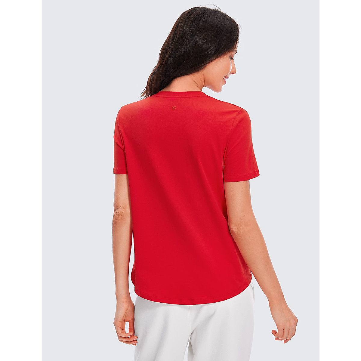 CRZ YOGA Womens Pima Cotton Short Sleeve Shirts V Neck T-Shirts Casual Workout Tops Gym Clothes Festival Red Medium