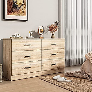 Bigbiglife Wood Dresser for Bedroom, 6 Drawer Double Dresser with Metal Handles, Sturdy and Modern Chest of Drawers (Light Oak)