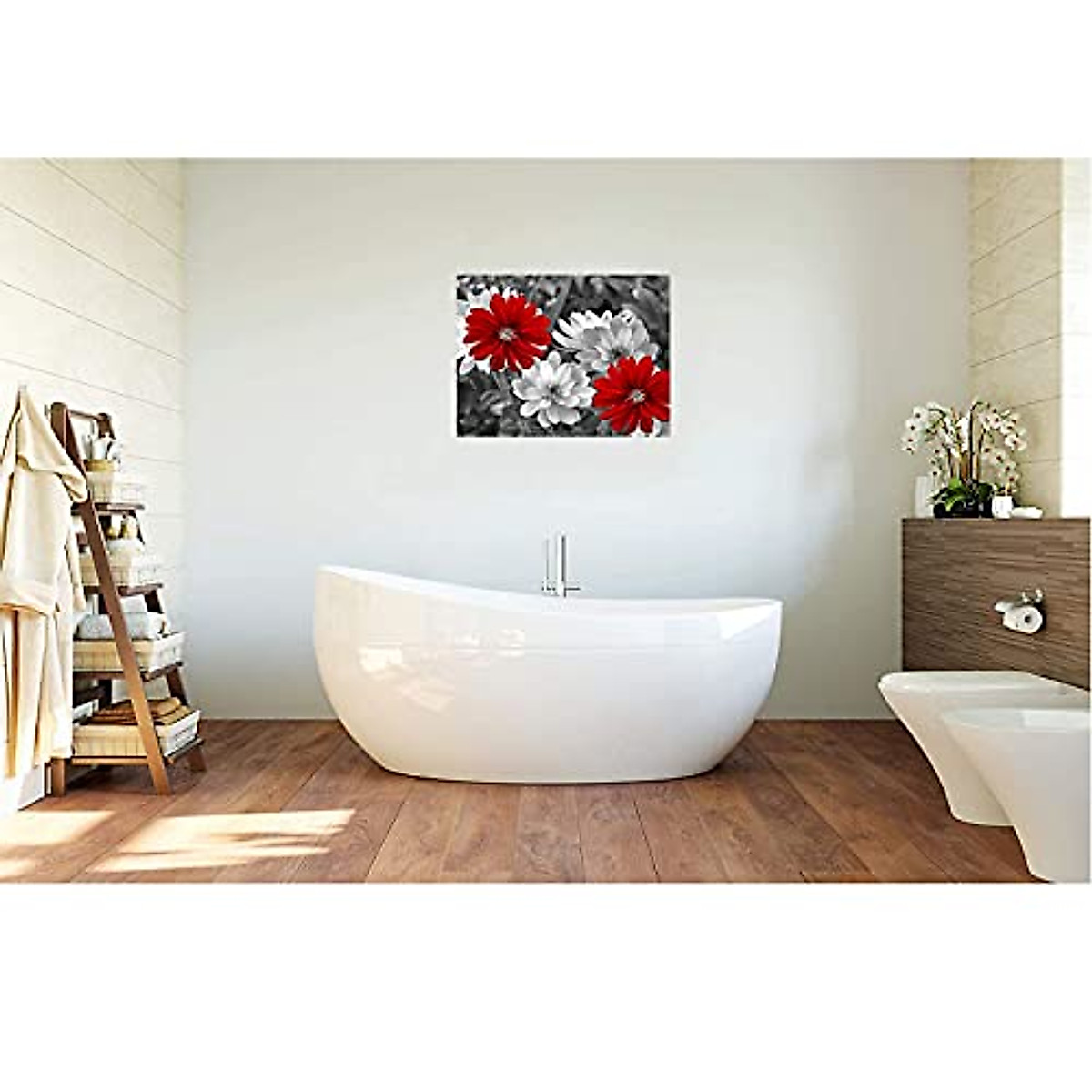 Bathroom Decor Canvas Red Flower Wall Art Poster Unframed Bedroom Decor Red Bathroom Accessories Modern Red Flower On Black and White Wall Art Canvas Pictures Prints for Living Room Home Decor