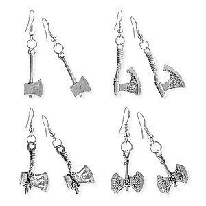 WUWEIJIAJIA 4 Pairs Unique Gothic Vintage Silver Axe Dangle Drop Earrings Sets for Women Statement (Silver)