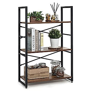 CAPHAUS 3 Tier Small Bookshelf, 24 Inch Width Free Standing Shelf, Bookcase Shelf Storage Organizer, Industrial Book Shelves for Home Office, Living Room, Rustic Oak Vintage Shelves & Metal Frame